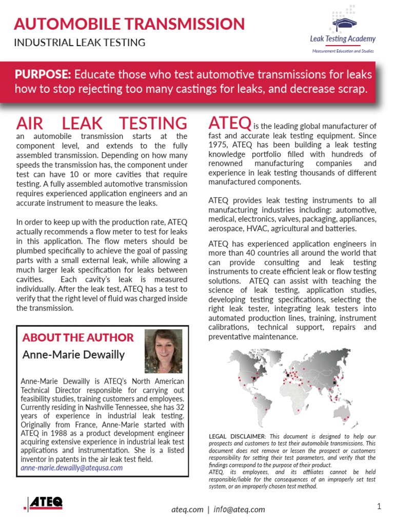 Ateq Air Leak Testing: Automobile Transmission | PDF | Leak | Flow ...