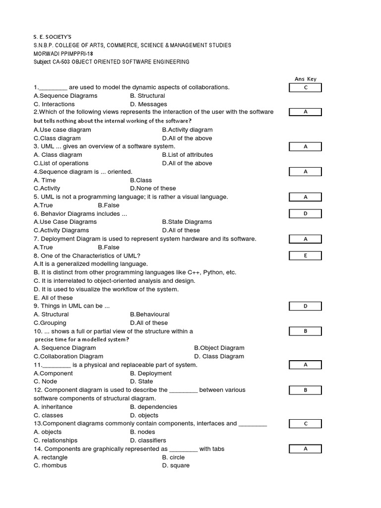Oose Mcq Pdf Class Computer Programming Object Computer Science 