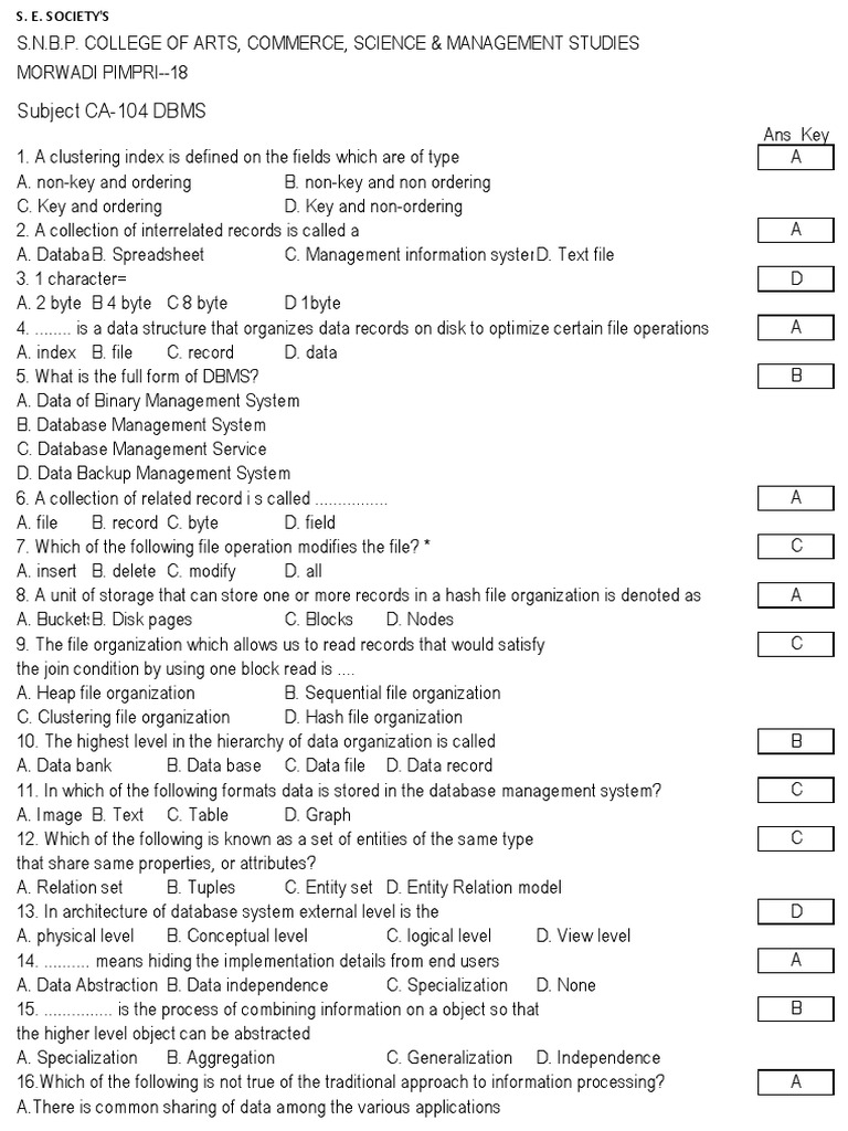 Dbms Mcq Pdf Relational Database Relational Model 9887