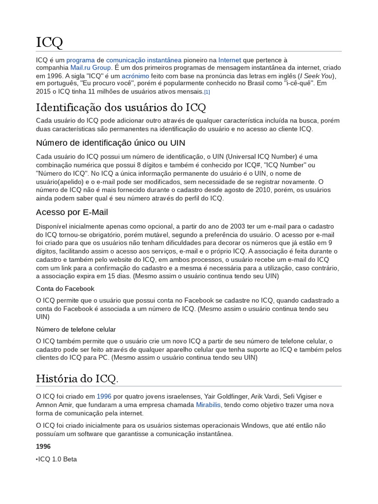 História do ICQ | PDF | Informática | Mensagem instantânea