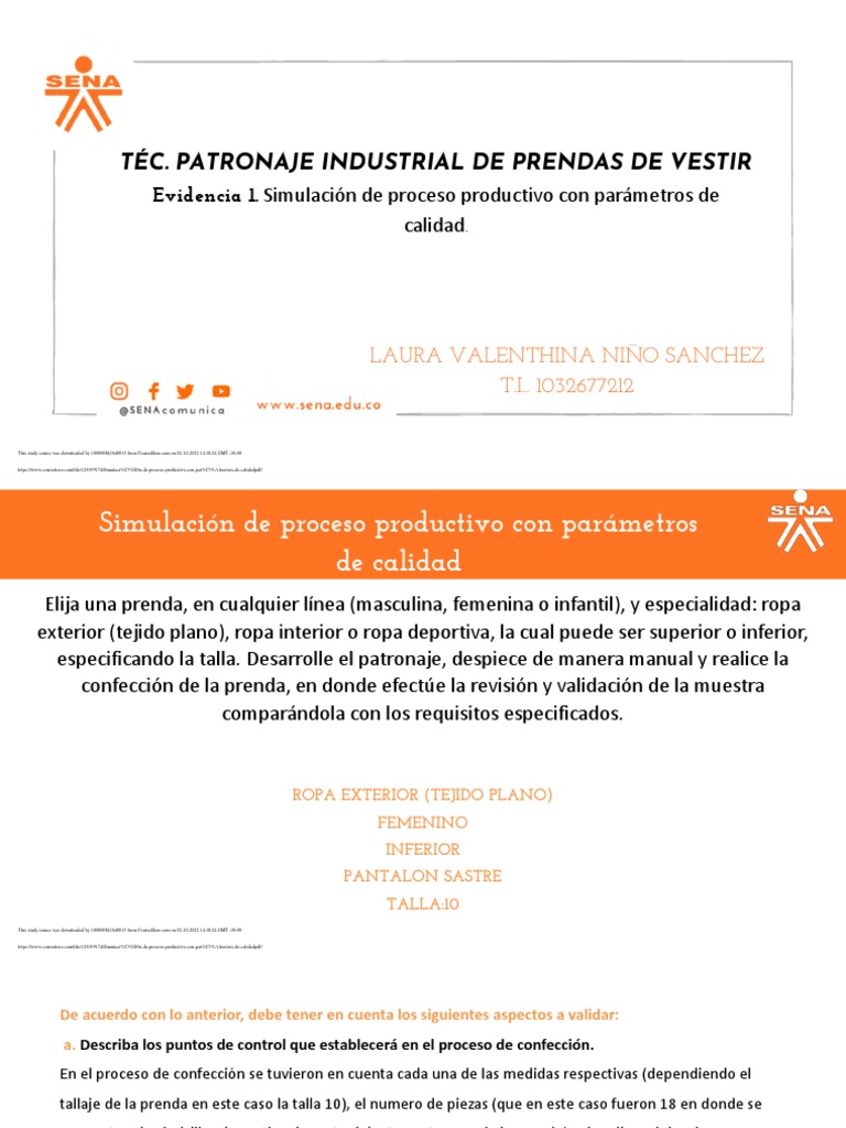 Simulaci N de Proceso Productivo Con Par Metros de Calidad PDF | PDF | Ropa | Bienes manufacturados