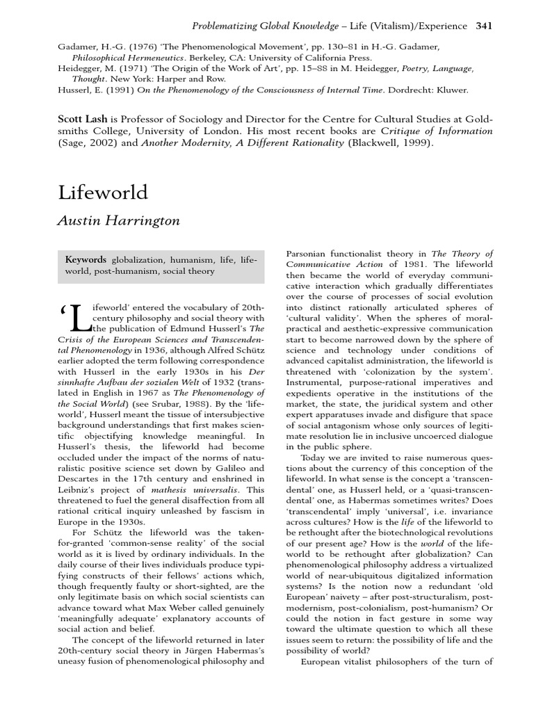 Austin Harrington - 2006 - Lifeworld | PDF | Phenomenology (Philosophy ...