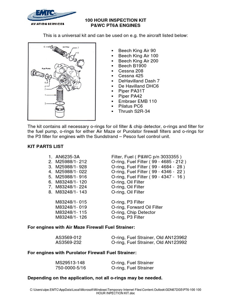 PT6A 100 Hour Inspection Kit Details | PDF | Computing | Microsoft Windows