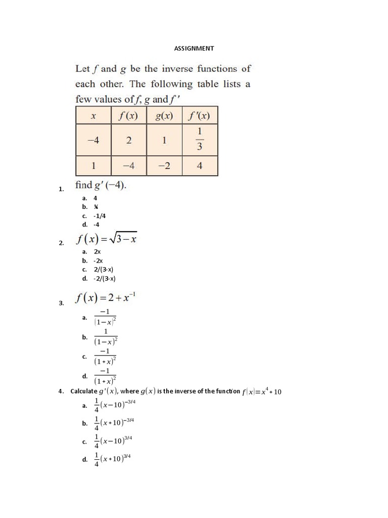 Inverse Differentiation Assignment | PDF