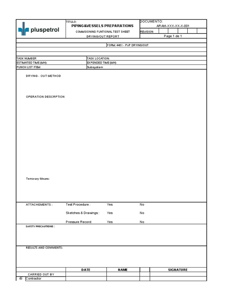 Commisioning Funcional Test Sheet - Drying - Out Report | PDF