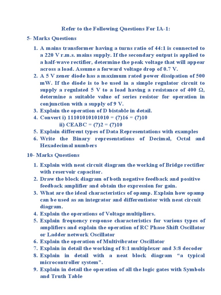 Assignment and QB For IA1 | PDF | Rectifier | Electronic Circuits