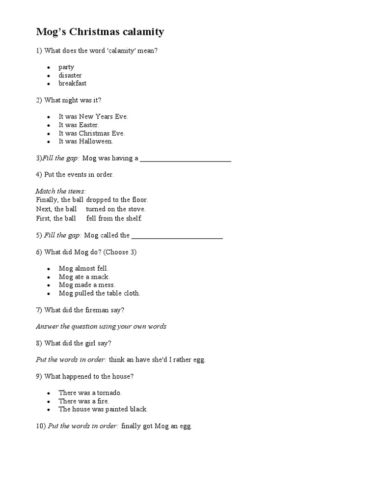 Mog's Christmas Calamity: Match The Items | PDF