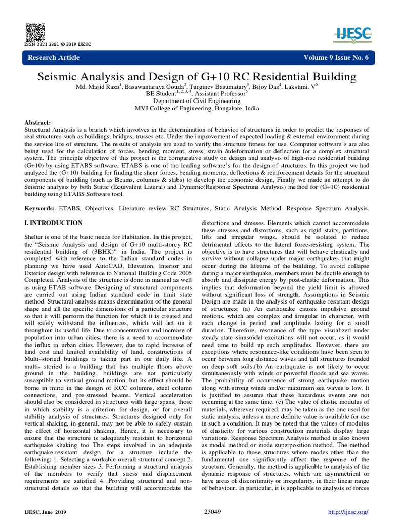 .Seismic Analysis and Design of G+10 RC Residential Building | PDF ...
