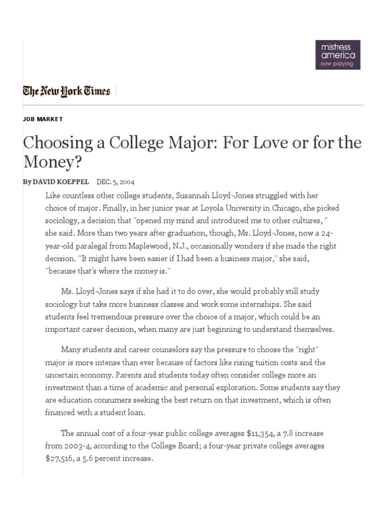 Choosing A College Major Article | PDF