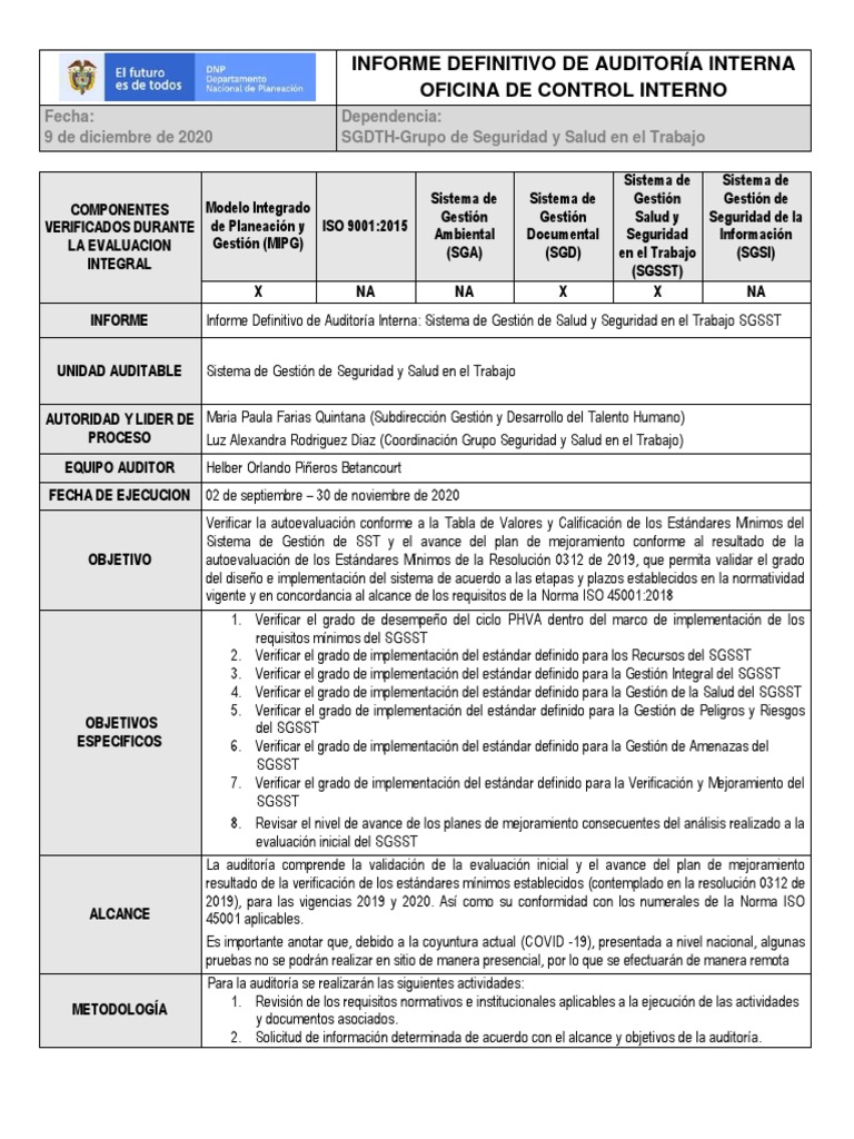 Modelo Informe Definitivo Auditoria Interna Externas Del Sistema-Gestion-de-Salud-Seguridad ...