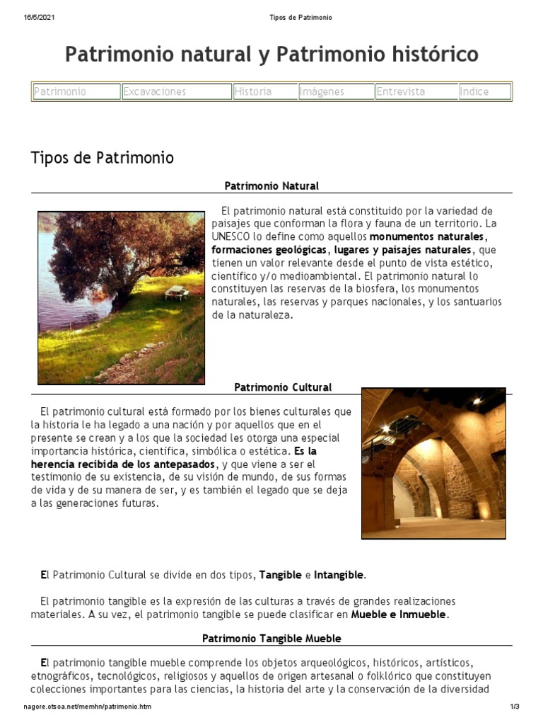 Tipos de Patrimonio | PDF | Patrimonio cultural | Bienes (Ley)