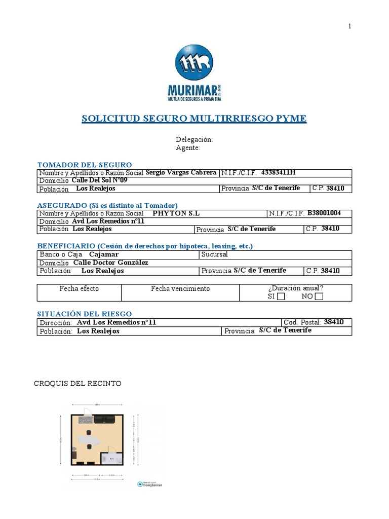 Solicitud Seguro Multirriesgo Pyme | PDF | Seguro | Economias