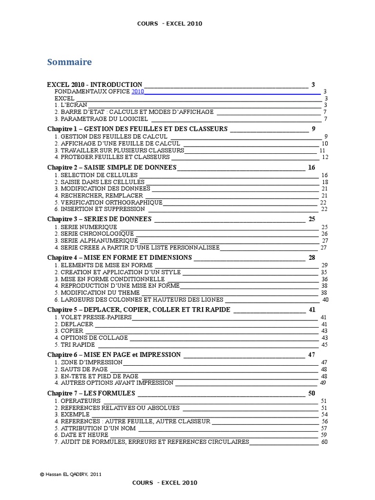 Cours Excel 2010 | PDF | Microsoft Excel | Logiciel