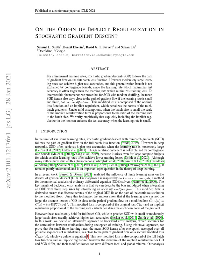 Smith Et Al. - 2021 - On The Origin of Implicit Regularization in Stocha | PDF | Stochastic ...