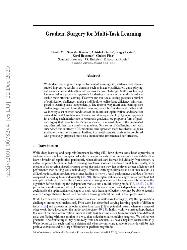 Yu Et Al. - 2020 - Gradient Surgery For Multi-Task Learning | PDF | Mathematical Optimization ...