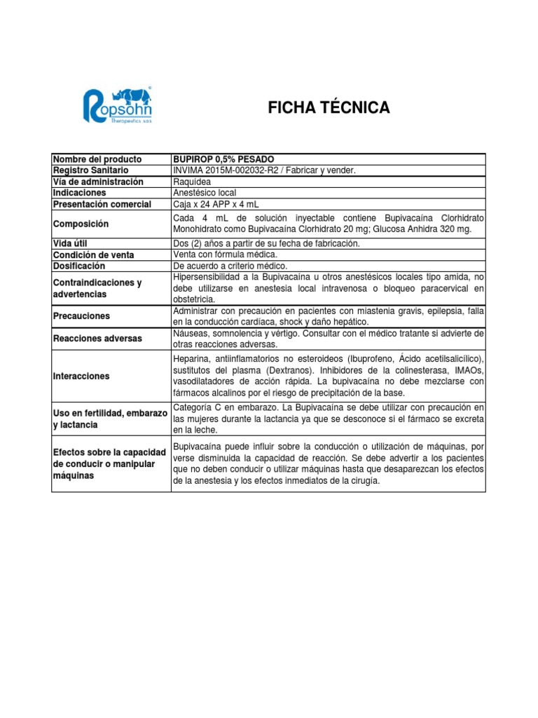Bupirop 0 5 Pesado X 24 4 ML Ampoulepack | PDF | Terapia intravenosa ...