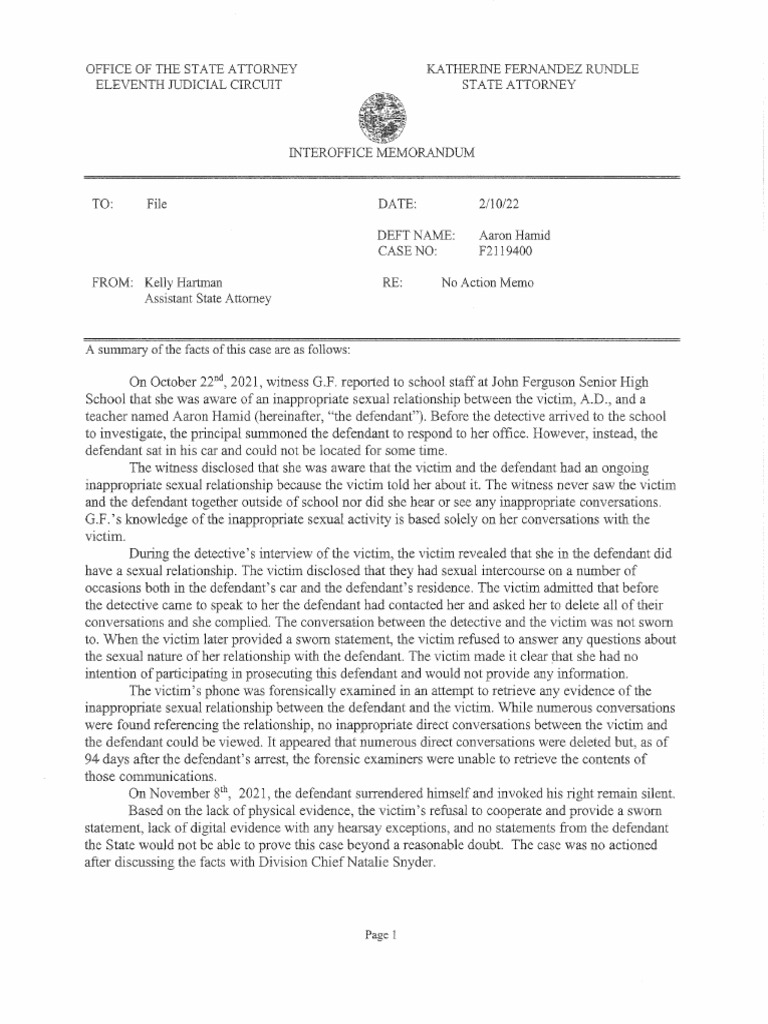 Aaron Aziz Hamid Closeout Memo | PDF