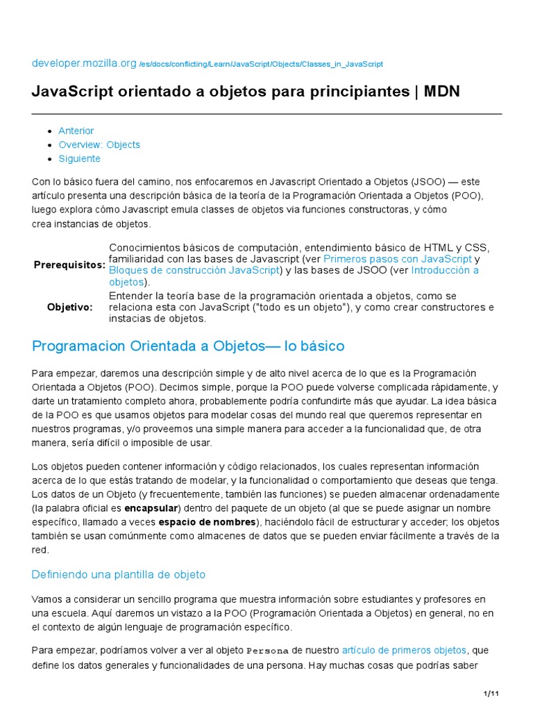 JavaScript Orientado A Objetos para Principiantes MDN | PDF | Objeto ...