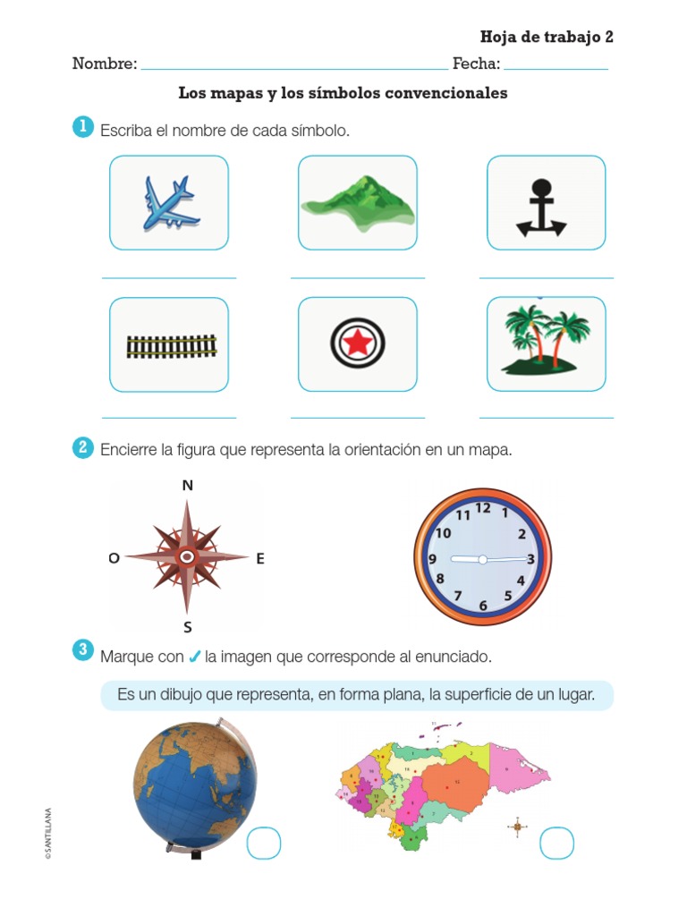 Hoja De Trabajo Con Símbolos Clave Del Mapa Para Niños