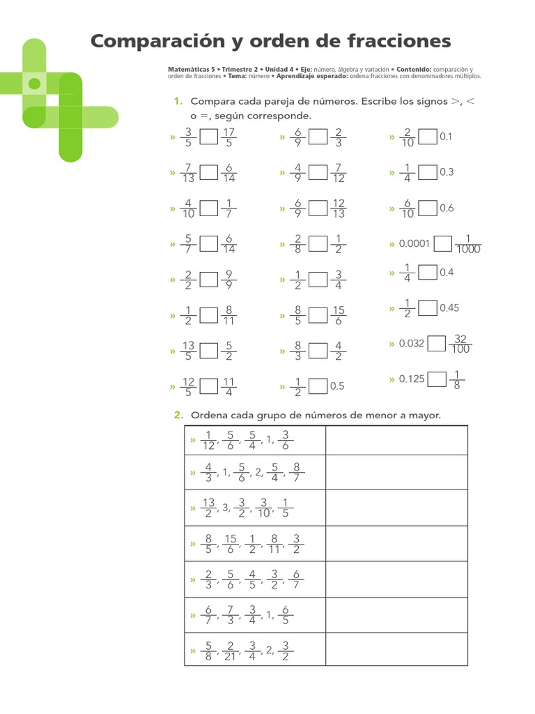 L.2. Comparación y Orden de Fracciones | PDF | Notación Matemática ...