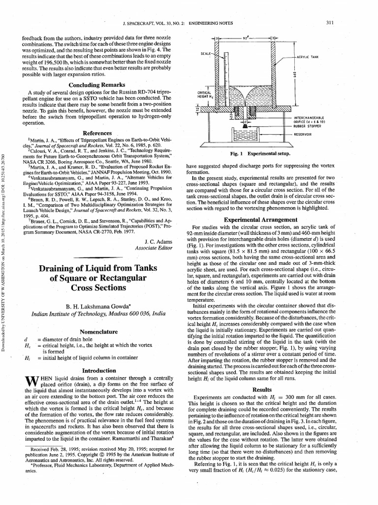 Draining of Liquid From Tanks of Square or Rectangular Cross Sections ...