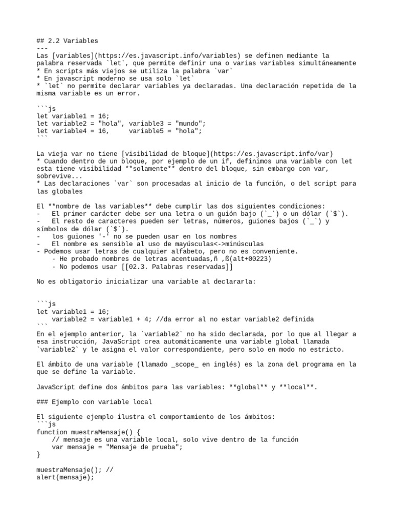 022 Variables Pdf Script Java Variable Informática 