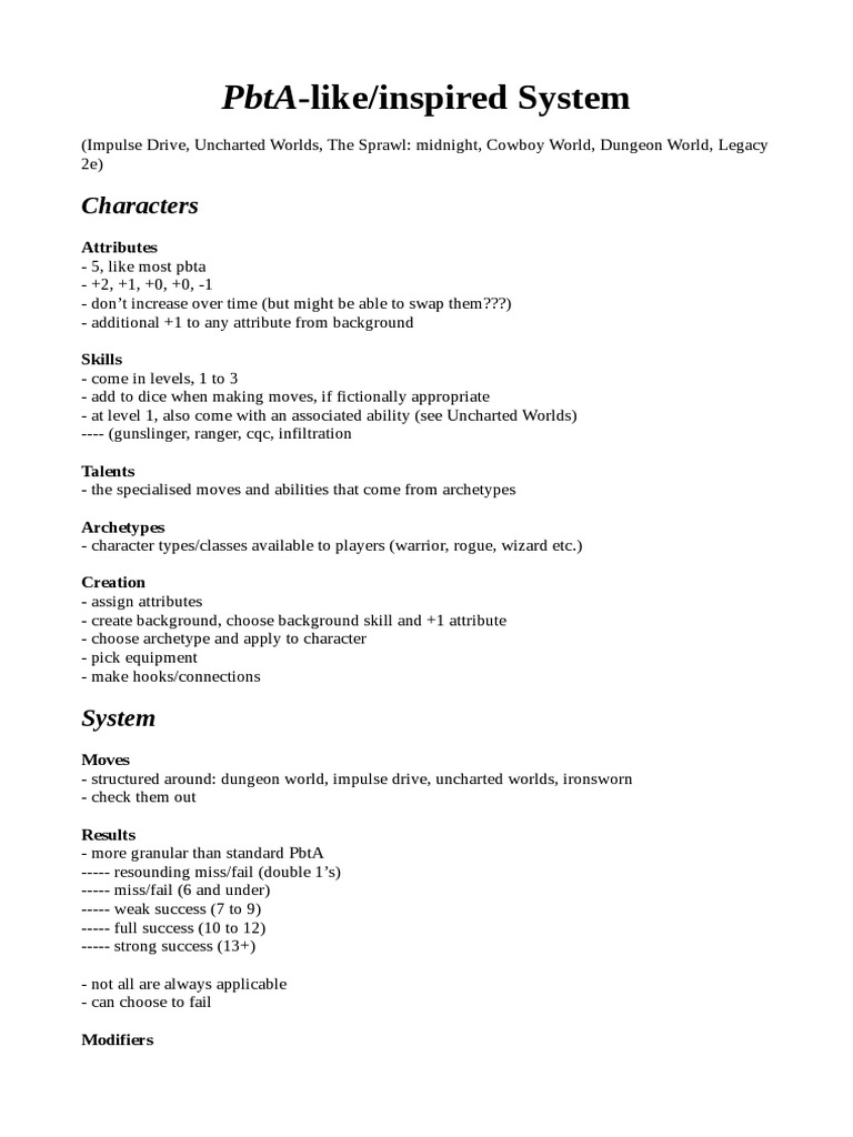 PbtA-like or Inspired System | PDF