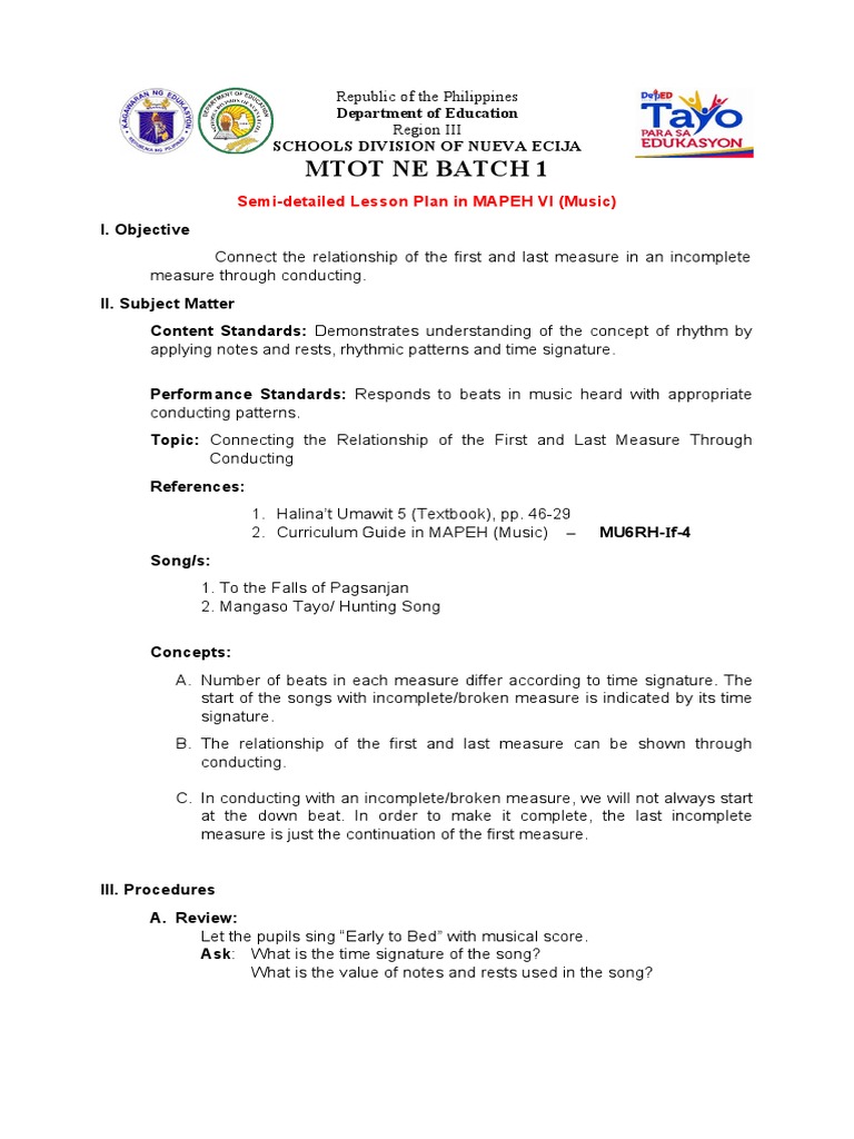 Lesson Pan For Demonstration Teaching in MAPEH | PDF | Rhythm | Behavior Modification