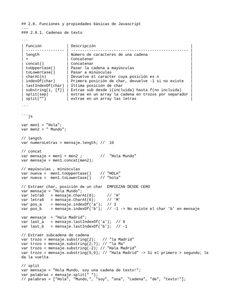 02.8. Funciones y Propiedades Básicas de JavaScript | PDF ...