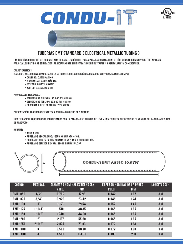 Ficha Tecnica EMT | PDF | Química | Ingeniería de Edificación