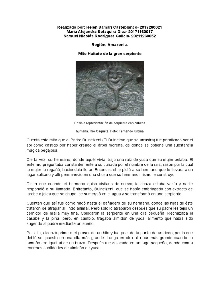 Mito Huitoto de La Gran Serpiente | PDF | Serpiente