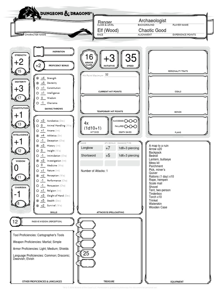 Ranger (Drakewarden) (4) Archaeologist Elf (Wood) Chaotic Good | PDF ...