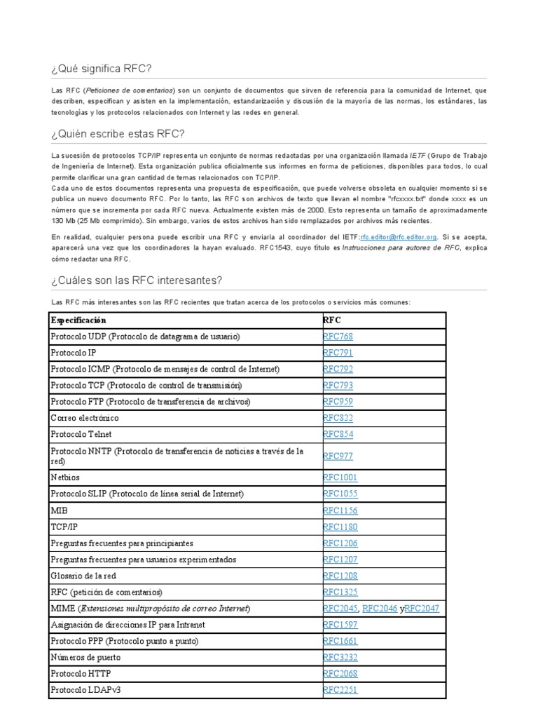 Qué significa RFC | Protocolo de Control de Transmisión | Internet