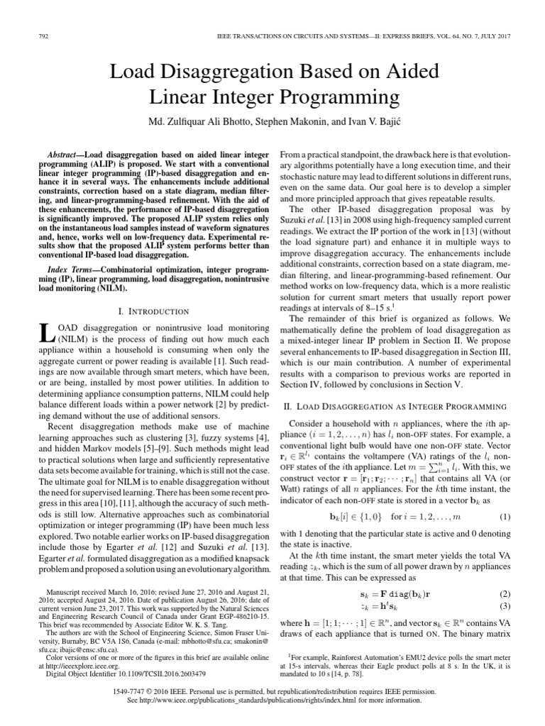 Load Disaggregation Based On Aided Linear Integer Programming | PDF ...