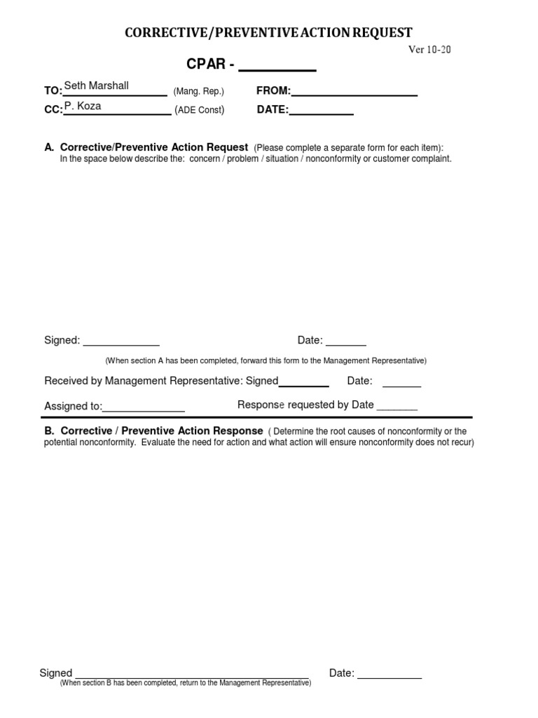 Blank CPAR Form Ver 10-20 | PDF