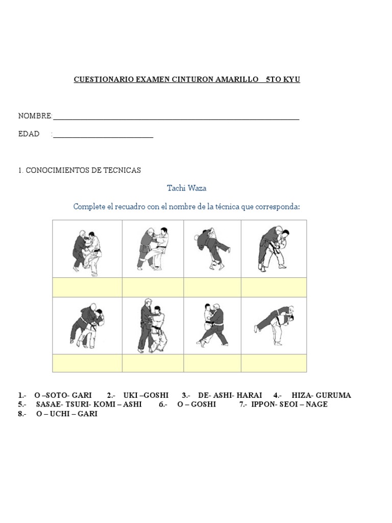 Examen para Cinturón Amarillo de Judo | PDF | Judo | Hacer