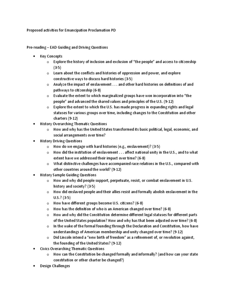 Emancipation Proclamation PD Plan Feb 23 | PDF | Abraham Lincoln ...