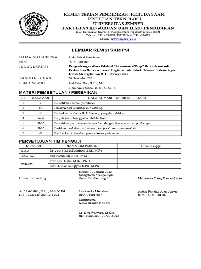 LEMBAR REVISI SKRIPSI | PDF