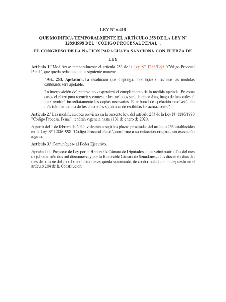 LEY #6.418 Mod. 253 CPP Ley1286 | PDF