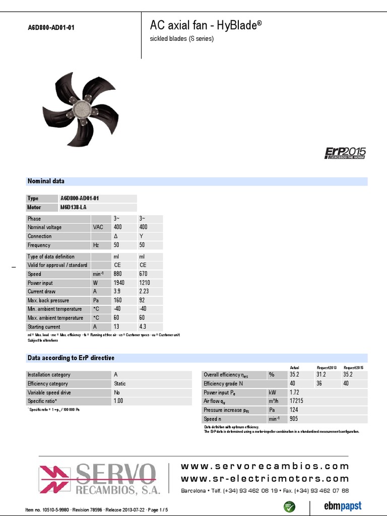 Ac Axial Fan - Hyblade: A6D800-Ad01-01 | PDF | Electric Motor ...