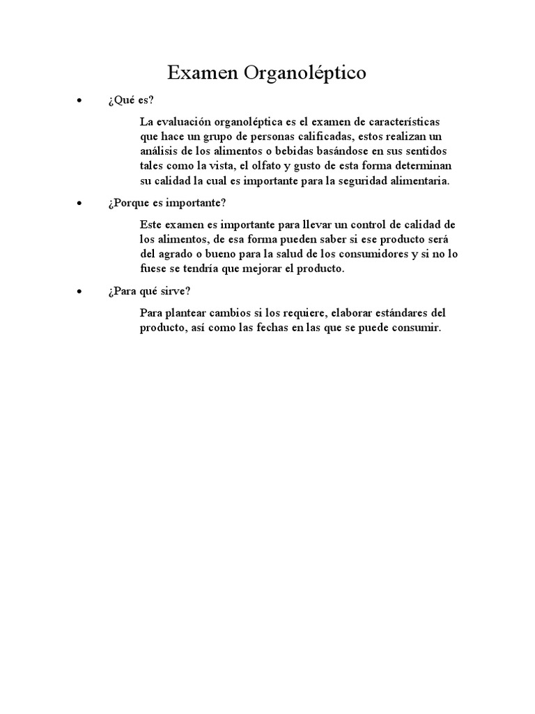 Examen Organoleptico | PDF