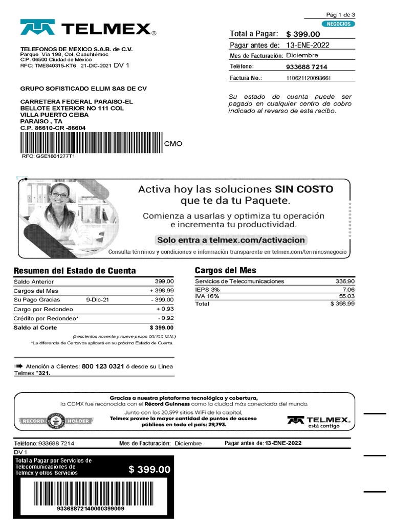 Recibo Telmex | PDF