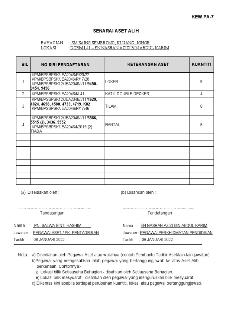 Kew. Pa 7 - Asrama | PDF