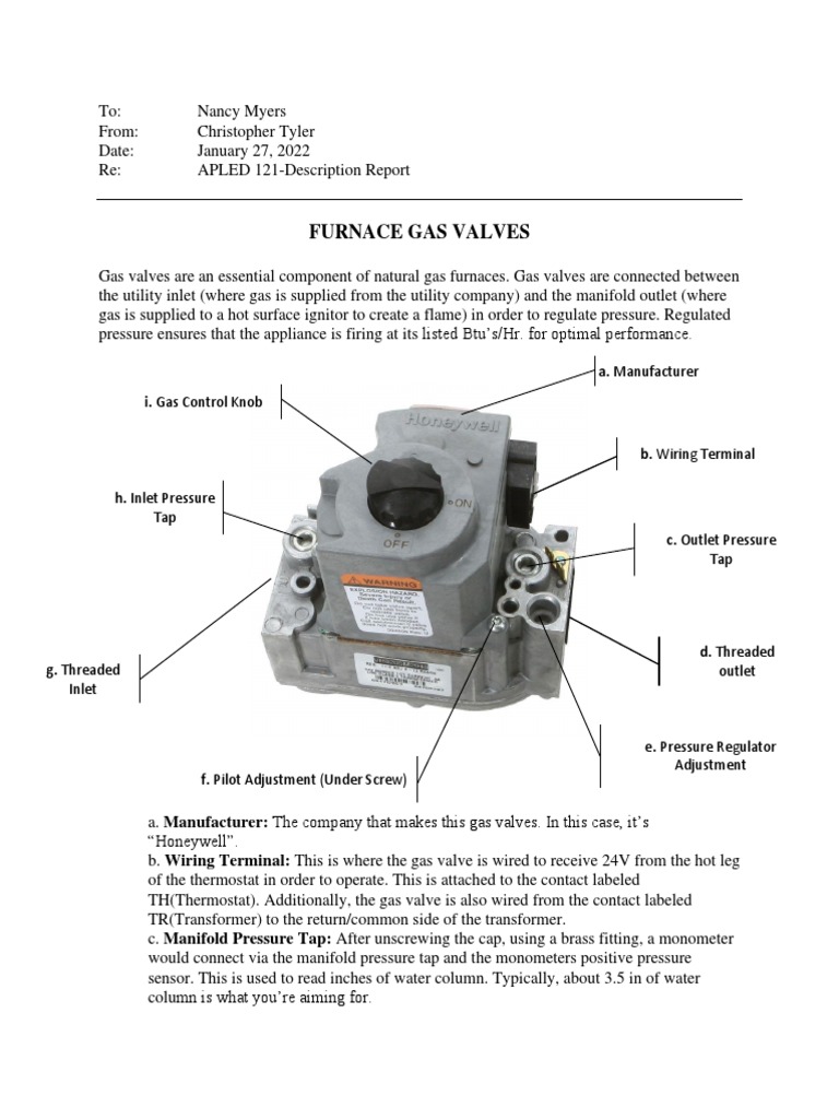 Furnace Gas Valves: A. Manufacturer I. Gas Control Knob | PDF | Valve ...