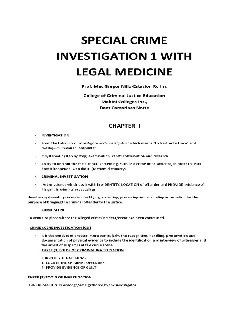 Cdi 2 Chapter 1-2 Specialized Crime Investigation 1 With Legal Medicine | PDF | Forensic Science ...