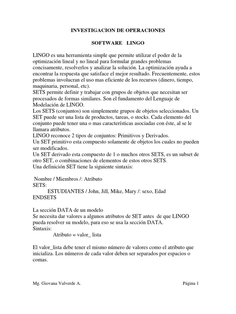 Software Lingo | PDF | Función (Matemáticas) | Optimización Matemática