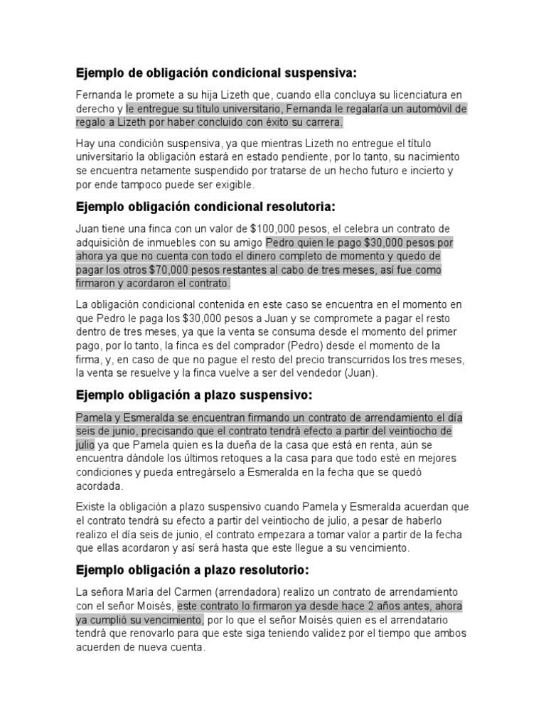 Ejemplo de Obligación Condicional Suspensiva | PDF | Consentimiento ...