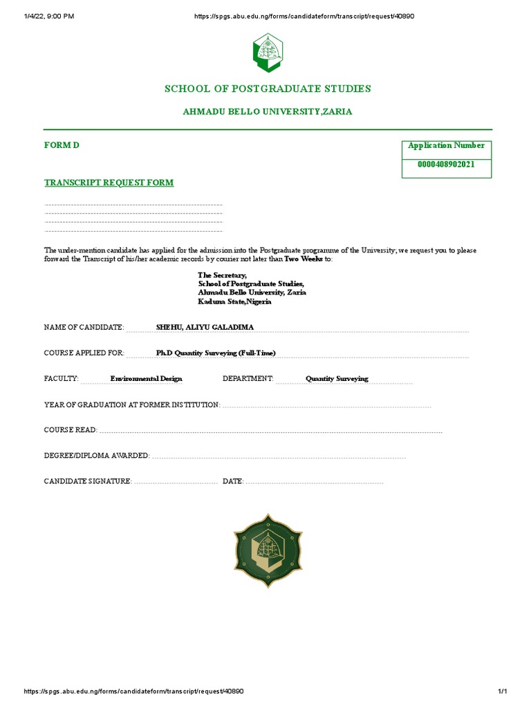 Transcript Request Form Abu | PDF