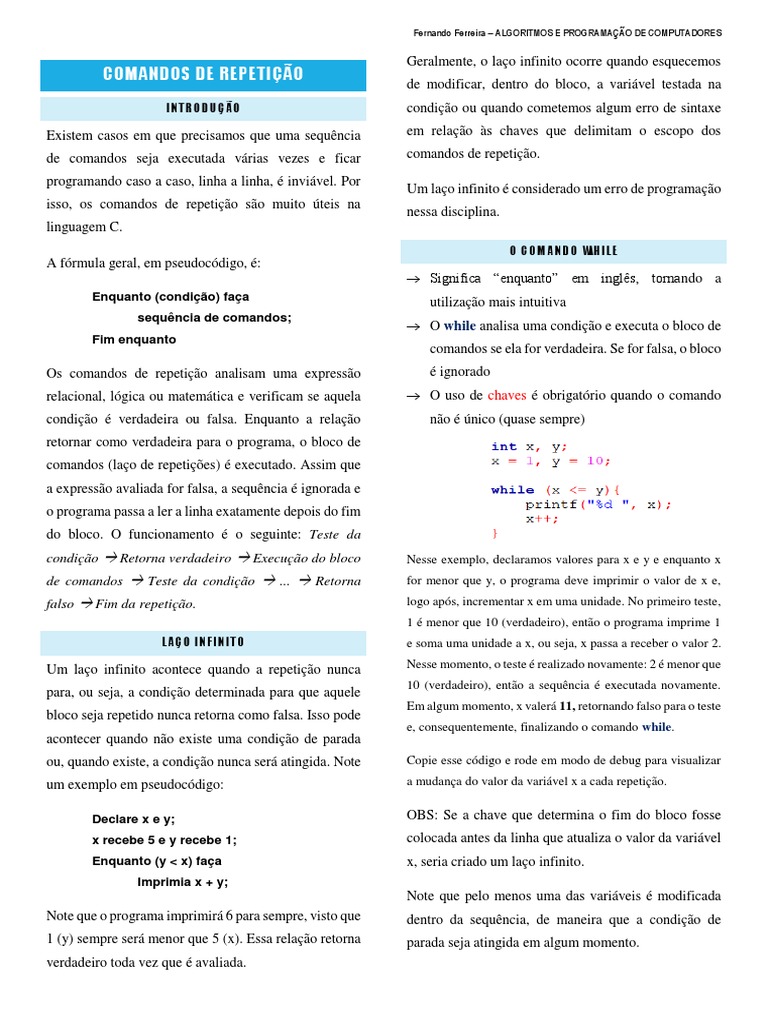Comandos de Repetição - Linguagem C | PDF | Algoritmos | C (linguagem ...