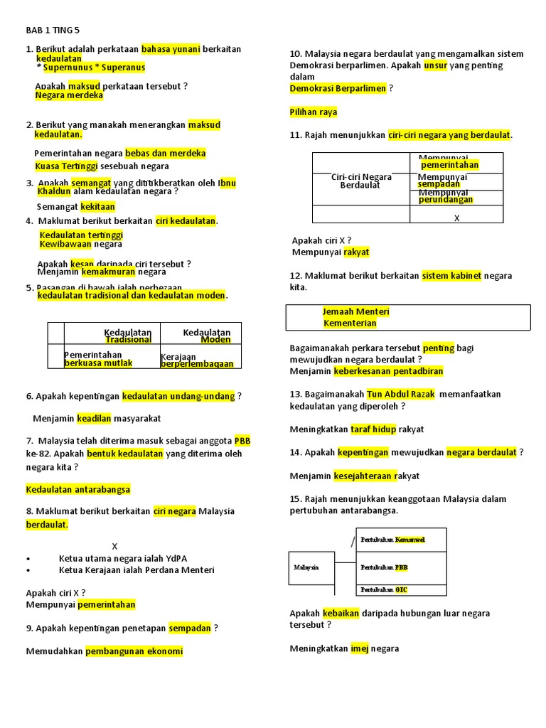 Nota Soalan Objektif Kata Kunci Sejarah Ting 5 | PDF